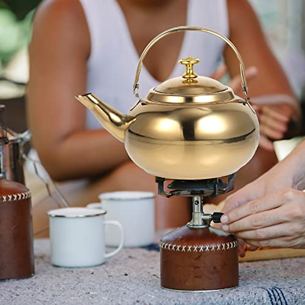 Hemoton Stainless Steel Tea Kettle Stovetop Teapot Hot Water Boiling Kettle with Handle Gas Cooker Metal Kettle Coffee Pot Golden