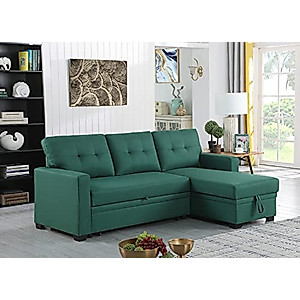 L-Shaped 3-Seaters Corner Sectional Sofa W/Pull Out Sleeper Couch Bed and Reversible Storage Chaise for Home Office Apartment Living Room, Modern Linen Upholstered Sofa & Couch Convertible Sofabed