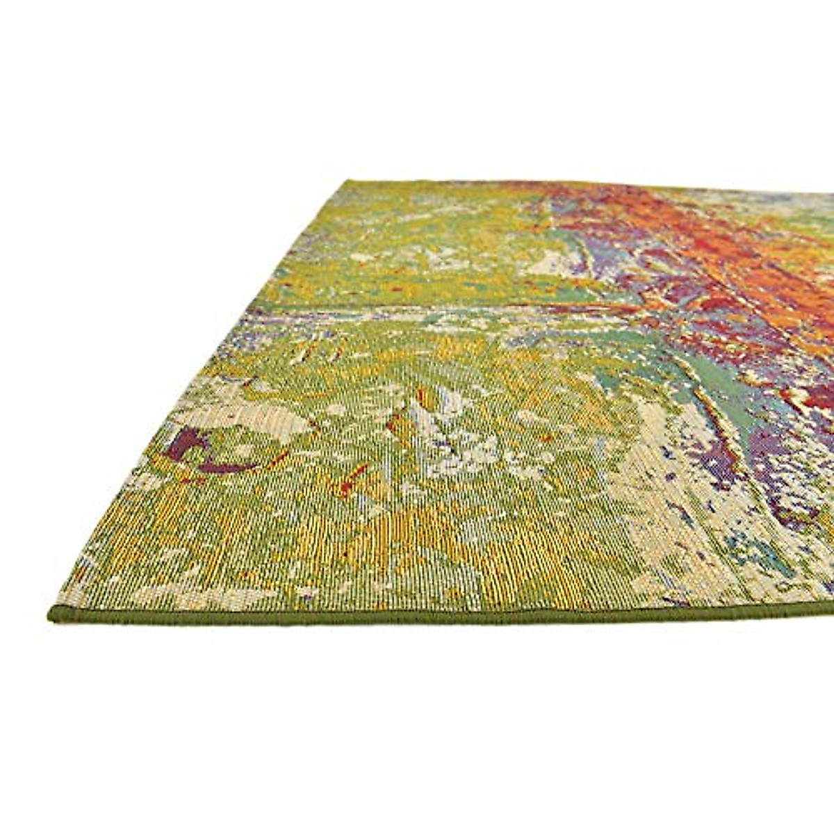 Unique Loom Modern Collection Rustic, Abstract, Distressed, Bright Colors, Indoor and Outdoor Area Rug, 6 ft 0 in x 6 ft 0 in, Multi/Green