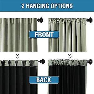 100% Blackout Curtains for Bedroom with Black Liner Full Room Darkening Curtains 84 Inches Long Thermal Insulated Back Tab/Rod Pocket Window Treatment Drapes for Living Room, Sage, 2 Panels