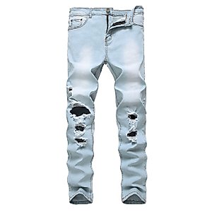DSDZ Men's Stretch Ripped Distressed Denim Jeans with Big Hole Blue1 38