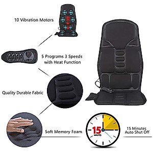 SLOTHMORE IDODO Vibration Back Massage Cushion, Massager Chair Pad with Heat, 10 Vibrating Motors & Heating Therapy to Release Stress and Fatigue for Car Use, Home or Office