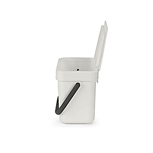 Brabantia Sort & Go Food Trash Can (0.8 Gal/Light Gray) Small Countertop Kitchen Compost Caddy with Handle & Removable Lid, Easy Clean