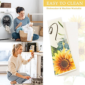 Whaline 4Pcs Sunflower Swedish Dishcloths Sunflower Kitchen Dish Towel Reusable Love Home Cotton Kitchen Towels for Baking Cooking Home Kitchen Bathroom Decor, 6.7 x 7.7Inch