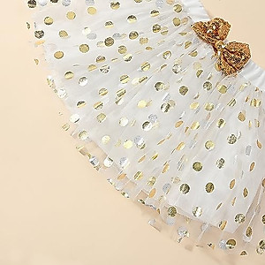 vivifayee Toddler Kids Baby Birthday Girl Outfit Ruffle Long Sleeve Birthday Princess Shirt Polka Dots Tutu Dress Cute Skirt Sets with Headband