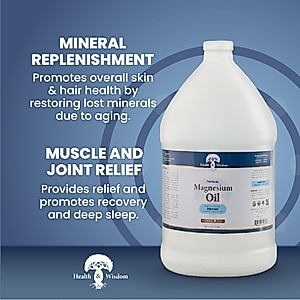 Health and Wisdom Topical Magnesium Oil - Pure Magnesium Oil, Magnesium Oil for Feet, Transdermal Magnesium Oil for Bath, Magnesium Massage Oil, Magnesium Chloride Oil, Magnesium Soak - 128 Fl Oz