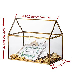 NCYP Large Glass Card Box, 10.2" Handmade House Shape Gold Clear Terrarium Planter for Wedding Reception, Home Geometric Party Centerpiece Gift, Upgraded Reinforced Glass Version (Glass Box Only)