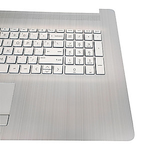 Replacement Upper Case Palmrest for HP 17-by 17T-by 17-CA 17Z-CA 17t-by400 17-by0026cy 17z-ca300 Series Laptop Backlight Keyboard Assembly with ODD Touchpad L92783-001 Natural Silver