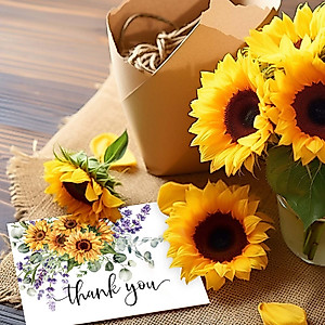 Whaline 36 Packs Sunflower Thank You Cards Spring Summer Flower Greeting Cards Floral Blank Note Cards with Envelopes and Stickers for Wedding Birthday Baby Shower Party, 4 x 6 Inch