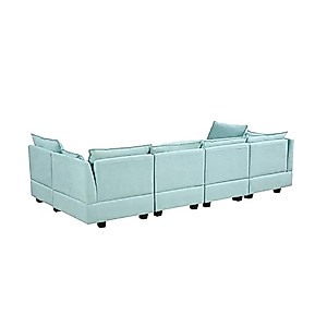 kevinplus 115'' Modular Sectional Sofa Couch with Storage Seat for Living Room, Modern L-Shaped U-Shaped 6-Seat Convertible Sofa Couch Bed for Apartment, Free Combination, Linen Fabric, Light Green