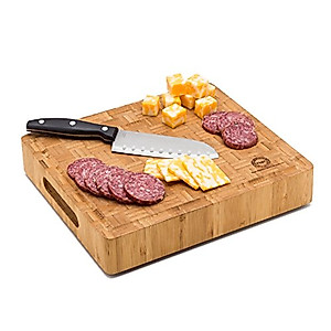 Small End Grain Bamboo Cutting Board | Professional, Butcher Block | Non-Slip Rubber Feet