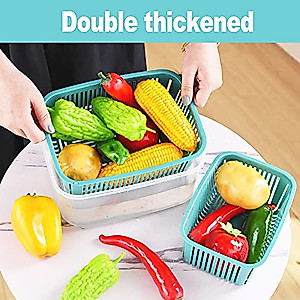U/C Plastic Food Storage Containers, Fresh Vegetable Fruit Storage Containers for Refrigerator, Kitchen Produce Saver Container with a Draining Basket, BPA Free (5 Pack)