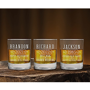 TEEAMORE Personalized Rocks Old Fashioned Initial Whiskey Glass Add Your Name Text Year Cocktail Glasses Gift 10.25oz