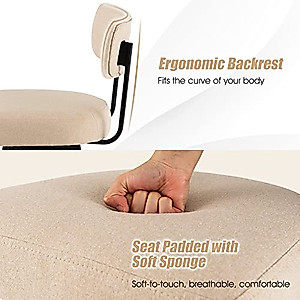 COSTWAY Bar Stools Set of 2, 29” Upholstered Bar Height Chairs with Back, 360° Swivel Bar Chairs with Heavy-Duty Metal Legs and Footrests, Fabric Seat for Kitchen Island, Dining Room, Bar (2, Beige)