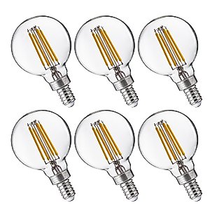 FLSNT G16.5 Dimmable LED Candelabra Bulbs 60W Equivalent, LED E12 Chandelier Light Bulbs, 550LM, CRI90, 5.5W, AC 120V, 6 Pack, 2700K Soft White