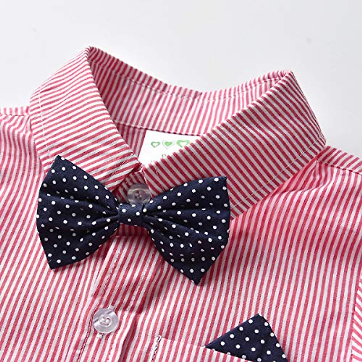 Baby Boys Gentleman Pants Clothing Set Long Sleeves Stripe Shirt+Suspender Pants+Bow Tie Toddler 4Pcs Set (Pink, 4-5T/110)
