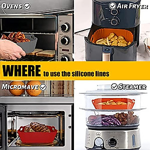 2Pcs Silicone Air Fryer Liners, ZSTea 8.5 Inches Square Air Fryer Silicone Basket Bowl Reusable Baking Tray Oven Air Fryer Accessories for 3 to 8 QT - Non-stick & Food-grade (Pink + Gray)