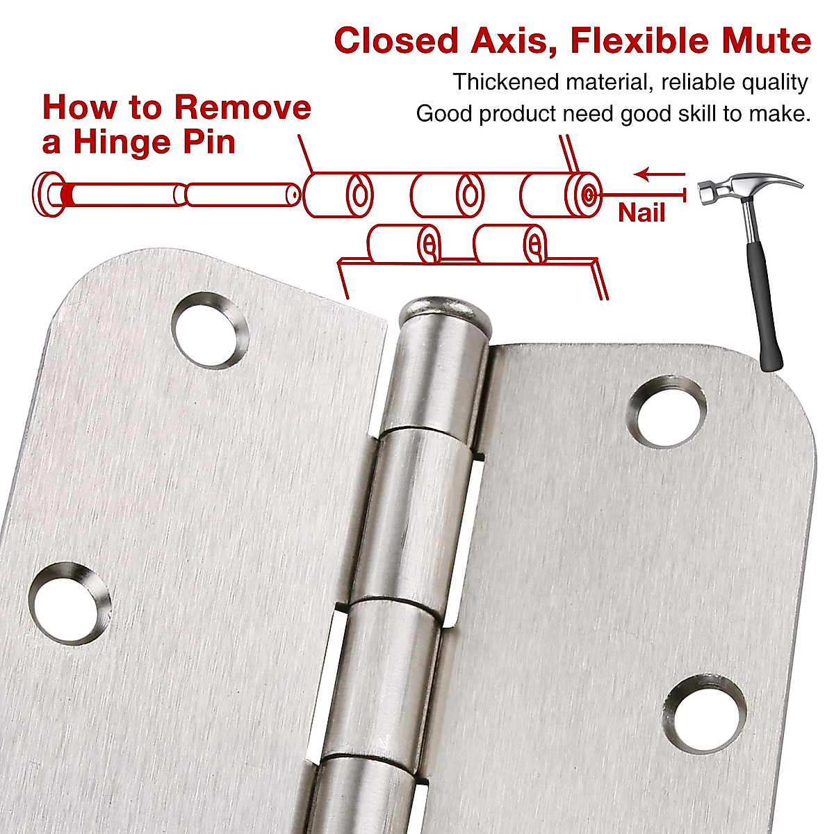 18 Pack Nickel Door Hinges Brushed Nickel 3 1/2 Interior Door Hinges Satin Nickel 3.5 Inch with 5/8” Radius Corners 3 ½"x 3 ½" Silver Hardware Controls