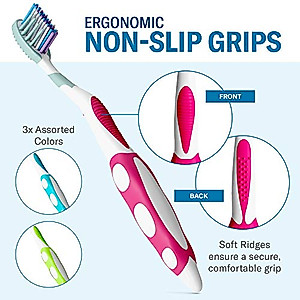 Reusable Toothbrushes, Individually Wrapped Medium Soft Standard Classic Brushes with Nylon Bristles for Dental Health, Oral Hygiene Tooth Care - 6 Pack by Blasting Health