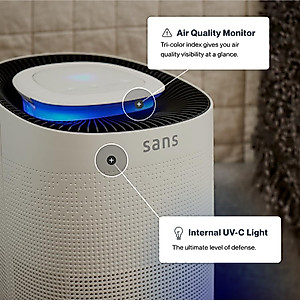 Sans HEPA 13 Air Purifier - White - 1560ft² Ultra-Quiet Home Air Purifier, Pre-Filter, Activated Carbon, UV-C Light, Protect from Odors, Smoke, Pollutants, Allergens, Dust, Dander, Harmful Chemicals