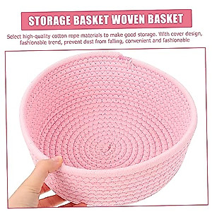 Toyvian Storage Basket Woven Basket Round Storage Bin Closet Storage Bins Woven Rope Basket Rattan Trash Can Decorative Trash Can Cotton Thread Storage Basket Cotton Rope Office Mini Thing
