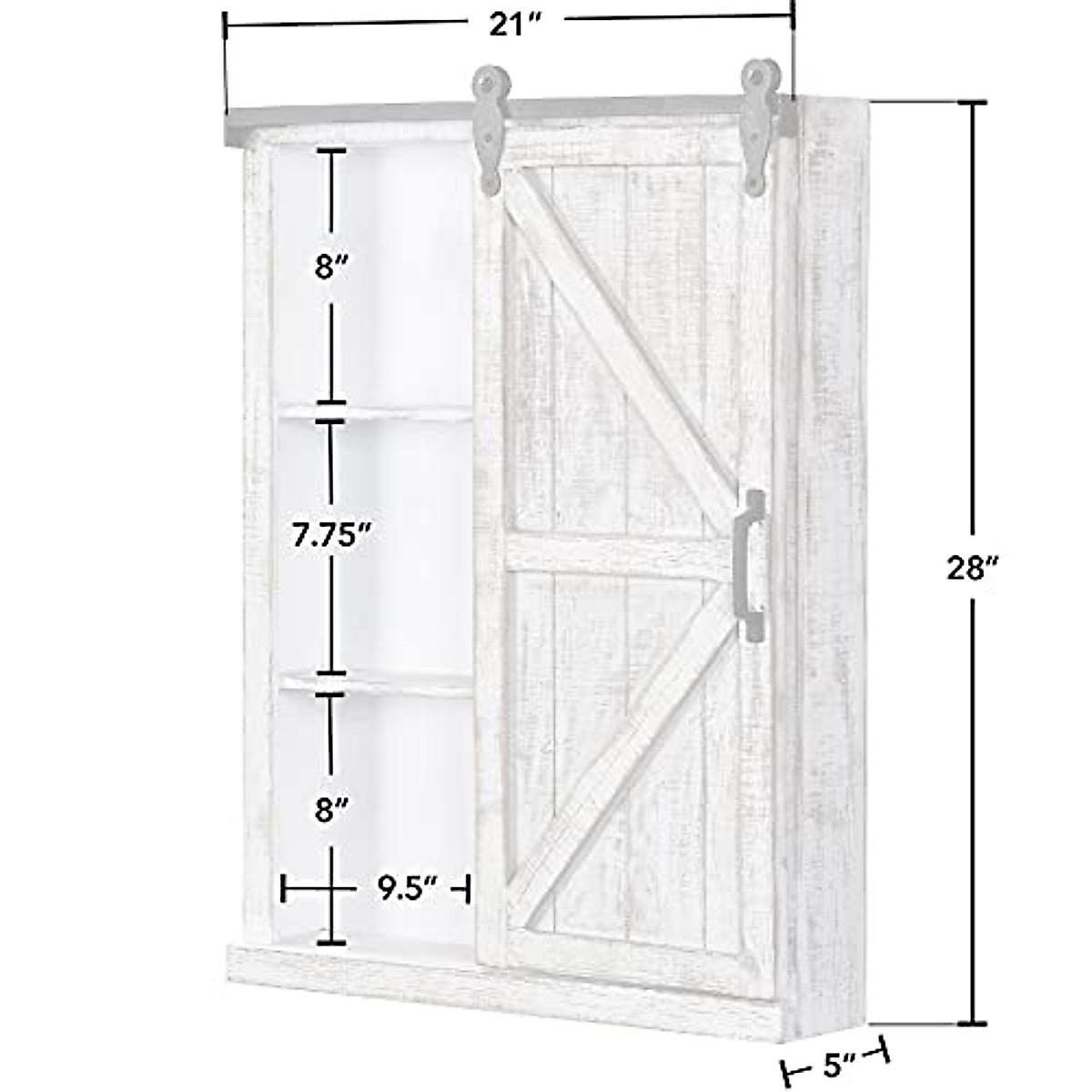FirsTime & Co. Off-White Winona Barn Door Mirrored Cabinet, Storage with Shelves for Bathroom, Kitchen and Office, Wood, Farmhouse, 28 x 21 Inches