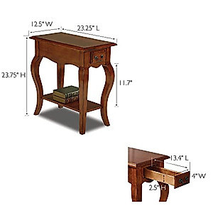 Leick Home 9018-BR One Drawer French Cabriole Leg Side Table with Shelf, Brown Cherry, 23.5 x 12.5 x 24