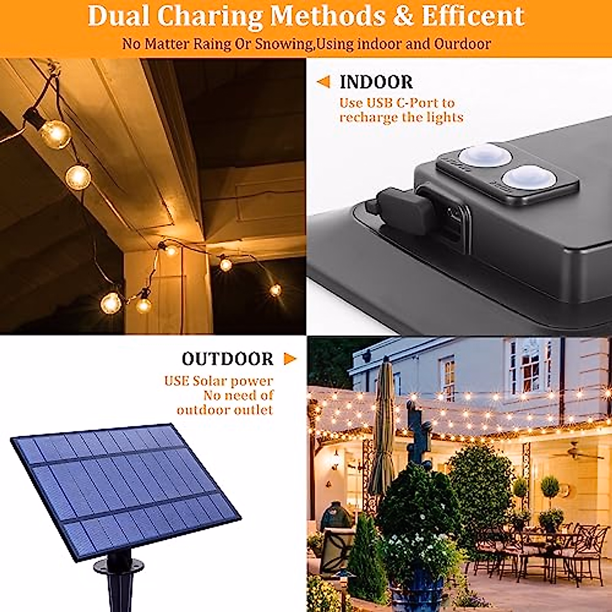 Dott Arts Solar String Lights - 100FT, 52 Bulb Globe Outdoor Solar Lights with Remotes, Dimmable for Patio, Backyard, Garden, Porch, Party