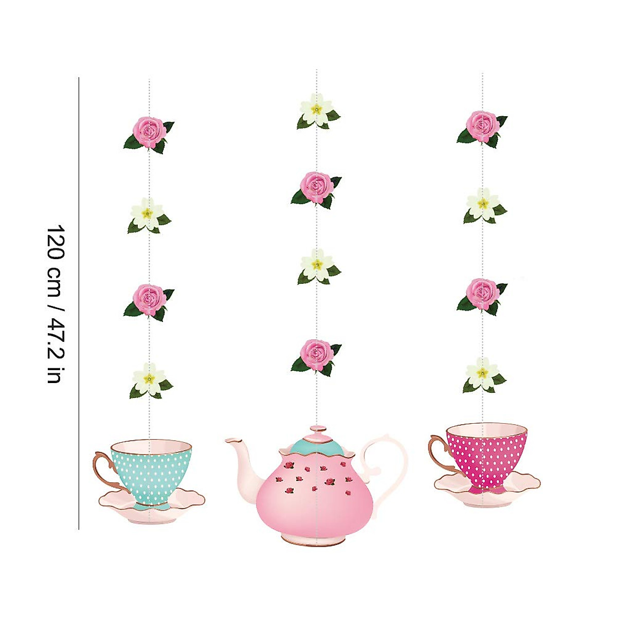 Tea Party Decoration Banner and Hanging Decorations Set Alice in Wonderland Party Garland Decor Teapot Teacup Flower Hanging Garlands for Tea For Girls, Princesses, Bridal Showers, Birthday Party
