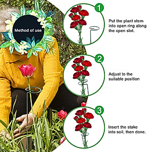 HiGift 5 Pack 17 inch Plant Support Stakes, 4mm Thick Garden Single Stem Flower Support Stake Amaryllis Plant Cage Support Rings with 10 pcs Plant Clips for Tomato Orchid Lily Peony Rose Flower Stem