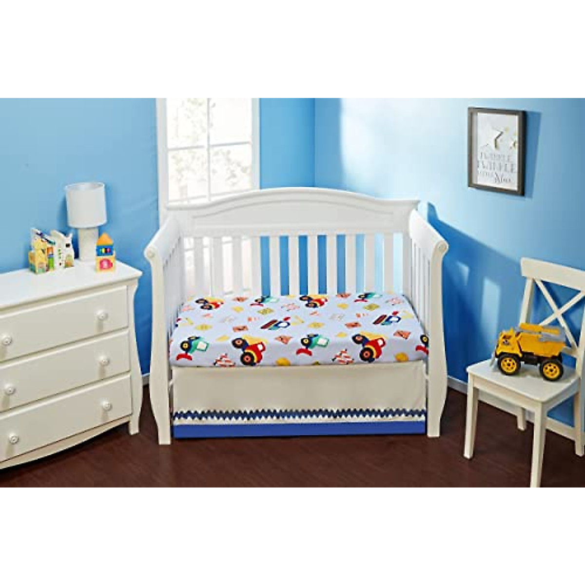 Everyday Kids 2 Pack Fitted Boys Crib Sheet, 100% Soft Breathable Microfiber Baby Sheet, Fits Standard Size Crib Mattress 28in x 52in, Nursery Sheet - Construction/Gold