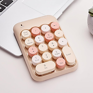 Lomiluskr Wireless Numeric Keypad with 2.4G USB Receiver, Cute Colorful Round Keycaps, Portable Financial Accounting Numpad Number Keyboard, Suitable for PC, Laptop (Milk Tea)