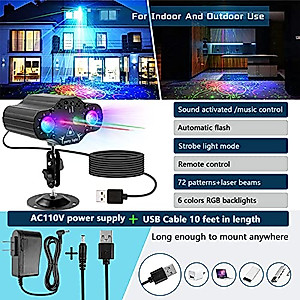 Party Lights DJ Disco Lights,Stage Laser Light Projector 2 RGB LED Multiple Patterns Sound Activated Flash Strobe Lighting with Remote Control for Parties Christmas Karaoke Wedding Home Decoration
