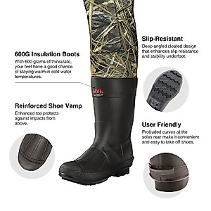TIDEWE Chest Waders, Hunting Waders for Men Camo with 600G Insulation, Waterproof Cleated Neoprene Bootfoot Wader, Insulated Hunting & Fishing Waders (Size 7)