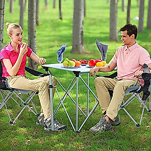 YSSOA Oversized Camping Folding Chair with Cup Holder, Side Cooler Bag, Heavy Duty Steel Frame Fully P Added Quad Armchair for Outdoors, 1-Pack, Grey