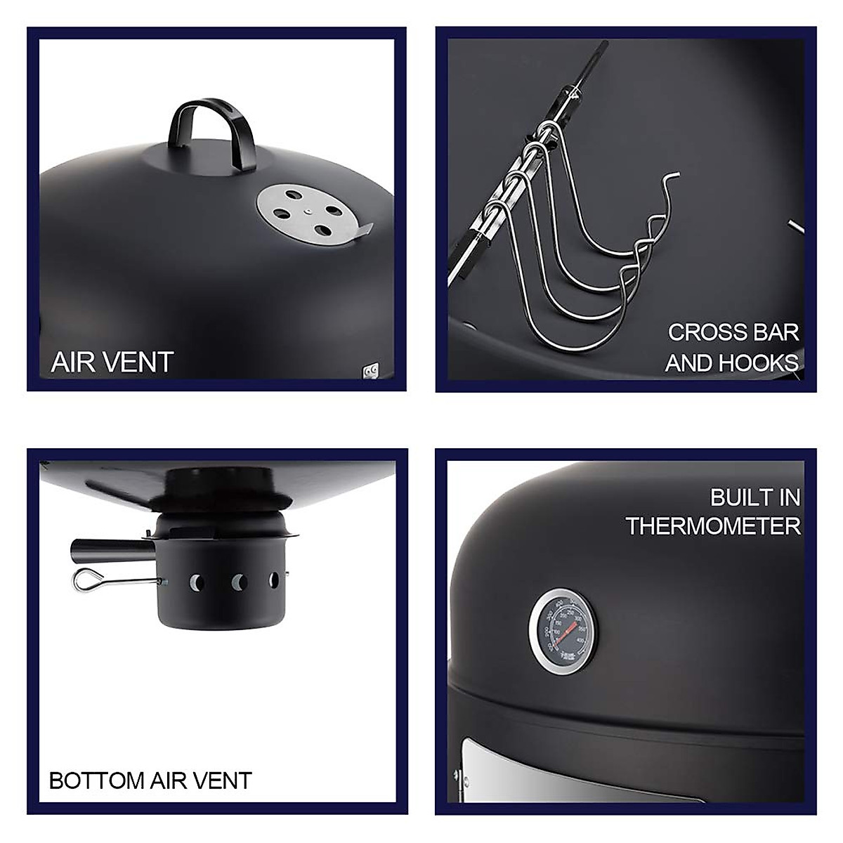 Realcook Charcoal BBQ Smoker Grill - 20 Inch Vertical Smoker for Outdoor Cooking Grilling