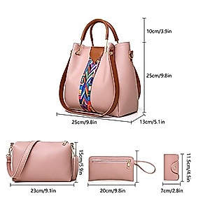 Onlyliua 4-PCS Handbags for Women, Retro Printing Pattern Wallet Tote Bag Shoulder Bag Top Handle Satchel Purse