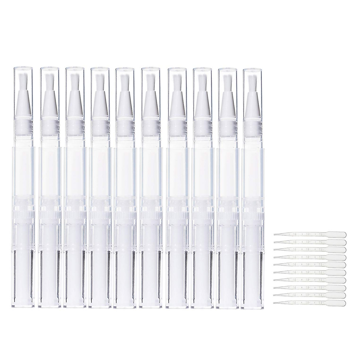 TWY 10 Pack 3ml Transparent Empty Nail Oil Twist Pen Cosmetic Container Lip Gloss Brush Applicators Eyelash Growth Liquid Tube with 10 Pack 3ml Plastic Graduated Transfer Pipettes