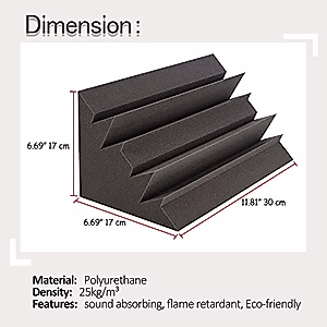 Acoustic Foam Bass Traps -12 Pack Wall Corner Studio Foam Blocks 12" X 7" X 7" Low-Frequency Sound Absorption Material for Home Studio and Theater etc. (12 Pack, Bass traps)