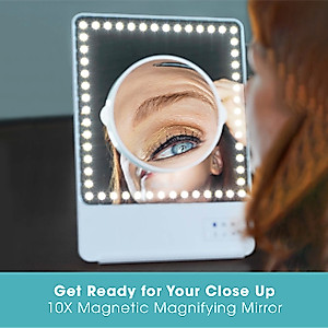 RIKI LOVES RIKI LED Vanity Mirror with Lights & Bluetooth - Portable Lighted Makeup Mirror with Magnification, Adjustable Stand, & Phone Clip | 5 Dimming Stages & HD Daylight Lighting Cosmetic Mirror