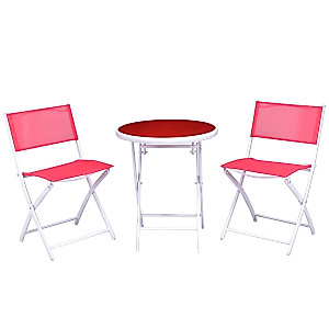 Giantex Bistro Table Set, 3 Piece Patio Bistro Set, Outdoor Folding Table and Chairs, Foldable Patio Dining Set, Porch Furniture Set Garden Backyard Metal Frame No Assembly, Red