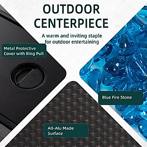 SUNLEI 45" Propane Fire Pit, Outdoor Fire Pit Tables Rectangular Tabletop with Lid and Blue Fire Glass, 50000 BTU Glass Wind Guard and Tables for Outside Patio, Backyard…