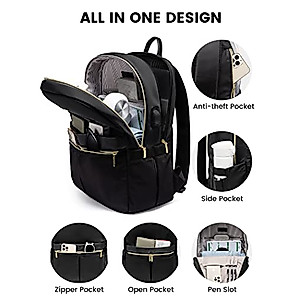 LOVEVOOK Travel Laptop Backpack Women, 17 Inch Anti-Theft Water Resistant Computer Back Pack, College Work Teacher Nurse bag with USB Charging Port, Large Capacity, Black