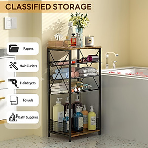 ThreeHio 5 Tier Bathroom Storage Shelf, Bathroom Standing Shelf with fences, Freestanding Shelving Units and Storage Hair Tool Organizer Stand Table Floor Open Shelf for Living Room, Bedroom, Bathroom