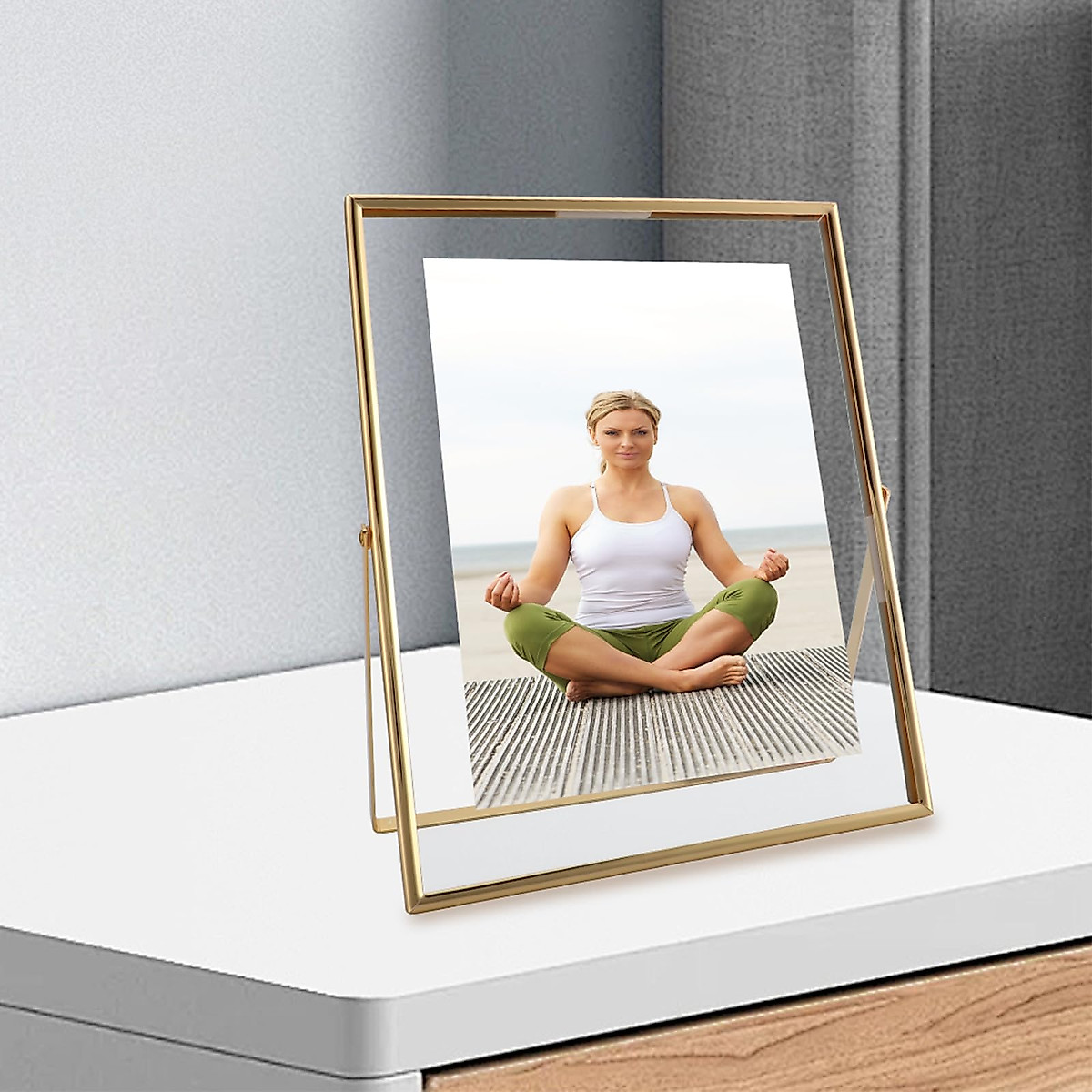 AhaGo Gold Floating Frame (8"×10", 2 Set), For Picture 7x9, 6x8, 5x7, Tabletop Shelf Photo Frames, Classy for Mother's Day, Wedding or Birthday