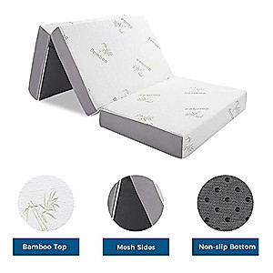 Inofia Twin Folding Mattress, 6 Inch Trifold Memory Foam Mattress with Ultra Soft Bamboo Cover, Non-Slip Bottom & Breathable Mesh Sides, Foldable & Portable - Twin Size (78" x 38" x 6")