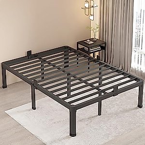 MAF 18 Inch Queen Bed Frames with Round Corner Legs Mattress Slide Stopper No Box Spring Needed Heavy Duty Metal Platform Bed Frame Under-Bed Storage Space, 3000 LBS Steel Slats Support