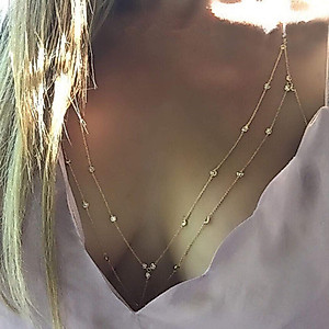 Asooll Layer Crystal Body Chain Rhinestone Bra Beach Bikini Chains Harness Chain Party Nightclub Body Accessories Jewelry for Women and Girls (Gold)