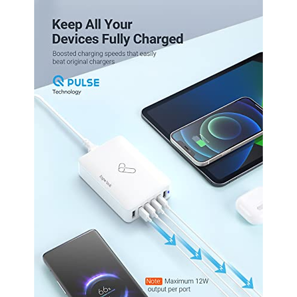 USB Charging Station, Topvork 6-Port USB Wall Charger, Multiport 60W USB Charging Hub, 6-in-1 Desktop USB Charger, Compact USB Charger Block for iPhone 13/13 Pro/iPhone 12, Galaxy, Note, Pixel & More