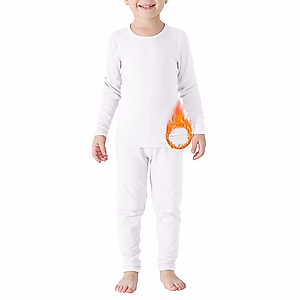 American Trends Boys Thermal Underwear Kids Long Johns Thermal Set Fleece Lined Base Layer Soft Warm Winter Thermals Sets for Toddler White 3T-4T